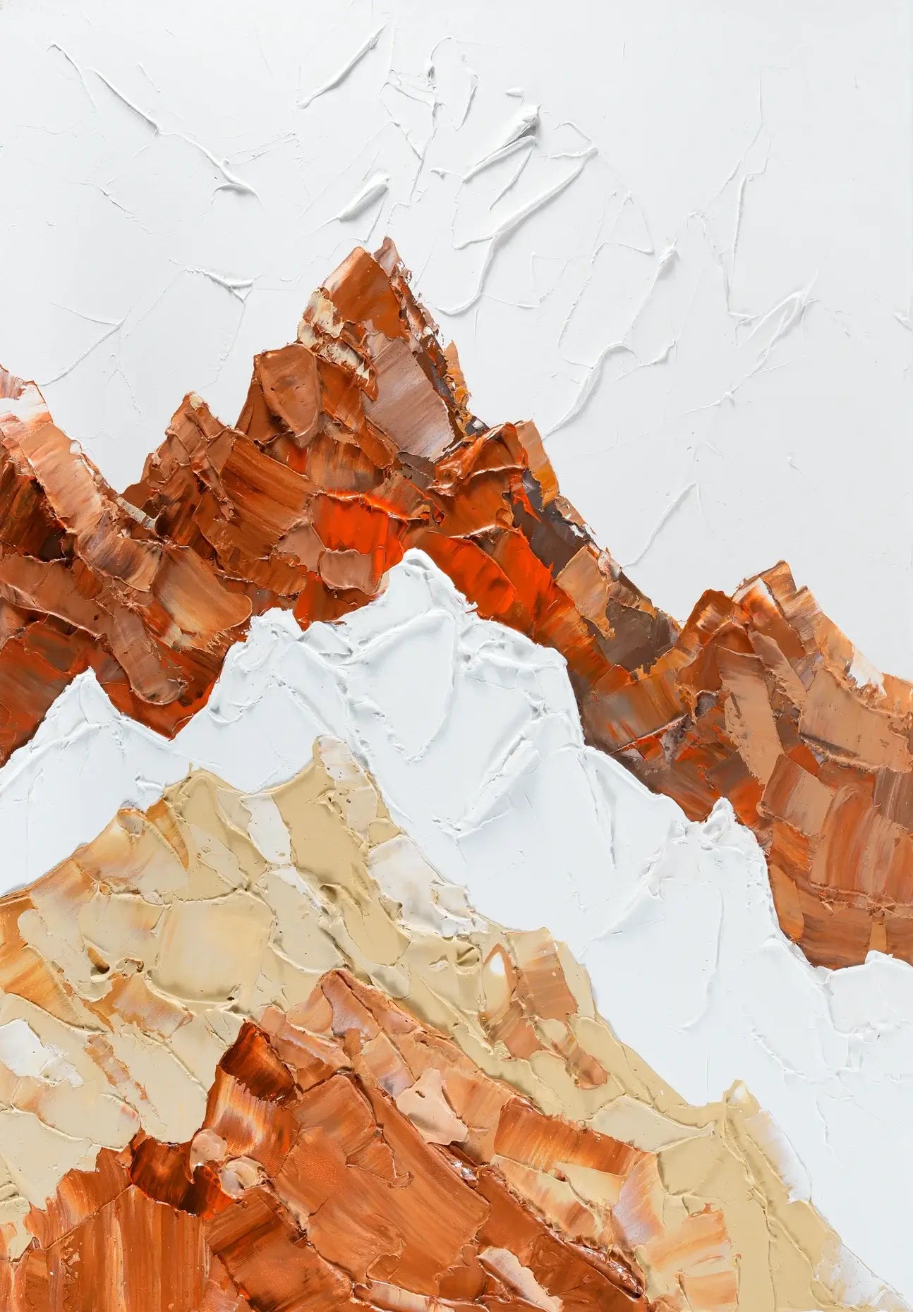Terracotta Ascent: Handmade Impasto Mountain Oil Painting | HueMaster